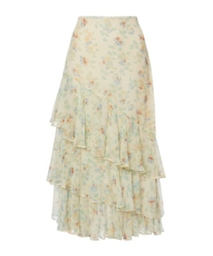 Ulla Johnson Meadow Floral Silk Chiffon Midi Skirt - Nude