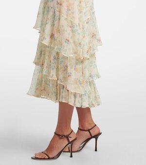 Ulla Johnson Meadow Floral Silk Chiffon Midi Skirt - Nude