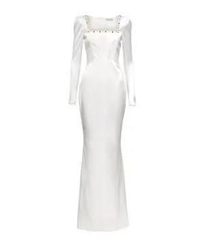 Alessandra Rich Square Neck Silk Blend Dress - White