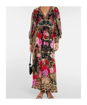 Camilla Floral Printed Maxi Dress With V-neck And Button-down Front - Brown