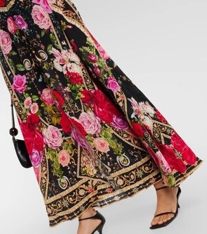 Camilla Floral Printed Maxi Dress With V-neck And Button-down Front - Brown