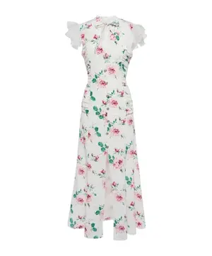 Alessandra Rich Floral Silk Midi Dress - White