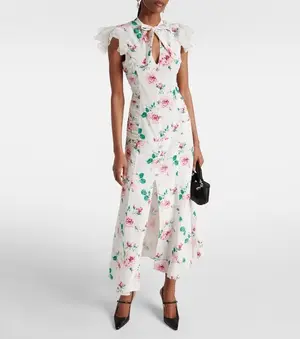 Alessandra Rich Floral Silk Midi Dress