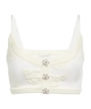 Magda Butrym Embroidered Wool-blend Crop Top - Nude