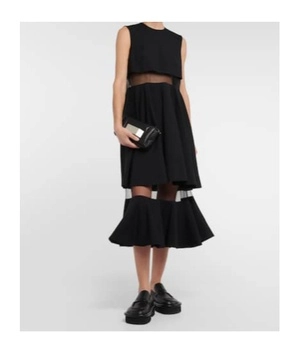 Comme Des Garçons Sleeveless Mesh-trimmed Wool Midi Dress