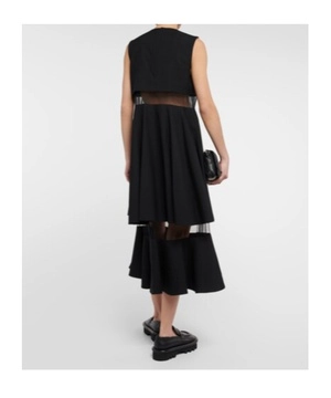 Comme Des Garçons Sleeveless Mesh-trimmed Wool Midi Dress