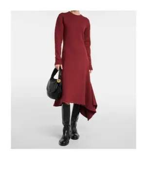 JIL SANDER Asymmetrical Wool Midi Dress - Brown