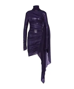 MUGLER Asymmetric Ruffle Chiffon Mini Dress - Black