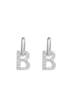 Balenciaga B Chain Xs Earrings In Shiny Silver - White