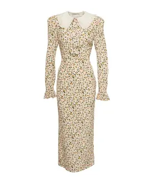 Alessandra Rich Floral Silk Midi Dress