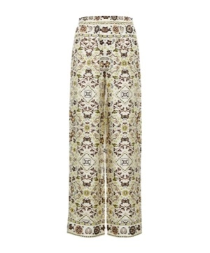 Tory Burch Printed Silk Wide-leg Pants - Nude