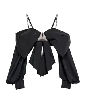 AREA Embellished Off-shoulder Taffeta Top - Black