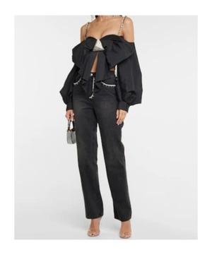 AREA Embellished Off-shoulder Taffeta Top