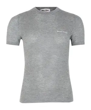 Miu Miu Crew Neck Short-sleeved Sweater - Gray