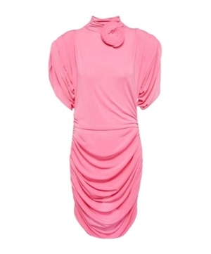 Magda Butrym Rose-appliqué Ruched Jersey Minidress - Pink