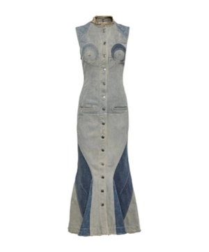 MARINE SERRE All Over Moon Denim Maxi Dress - Gray