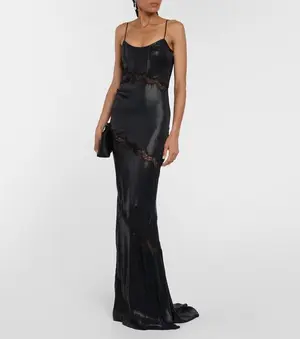 Alessandra Rich Lace-embroidered Faux Leather Maxi Dress