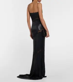 Alessandra Rich Lace-embroidered Faux Leather Maxi Dress