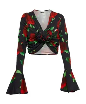Magda Butrym Floral Ruched Crop Top - Black