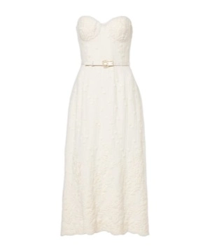 Elie Saab Embroidered Cady Midi Dress - White
