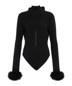 Magda Butrym Feather-trimmed Cutout Bodysuit - Black