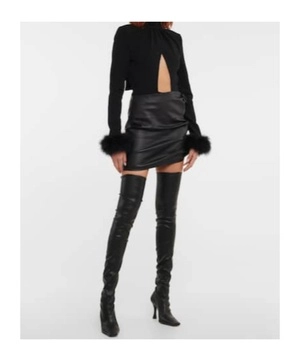 Magda Butrym Feather-trimmed Cutout Bodysuit