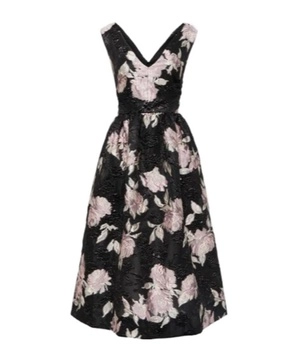 Monique Lhuillier Floral Jacquard Midi Dress - Black