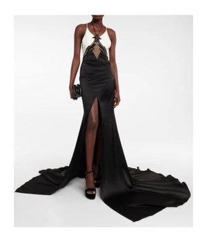 David Koma Embellished Cady And Satin Gown