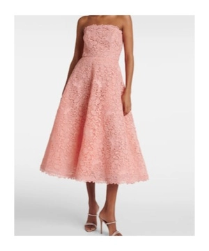 Carolina Herrera Strapless Guipure Lace Midi Dress