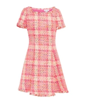 Oscar De La Renta Fringed Checked Tweed Minidress - Pink