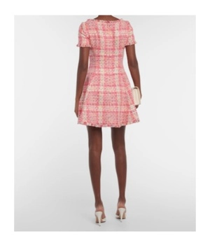 Oscar De La Renta Fringed Checked Tweed Minidress