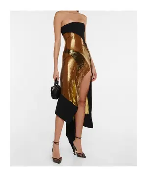 MUGLER Sheer Paneled Asymmetric Midi Dress