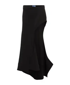 MUGLER Asymmetric Knitted Midi Skirt - Black