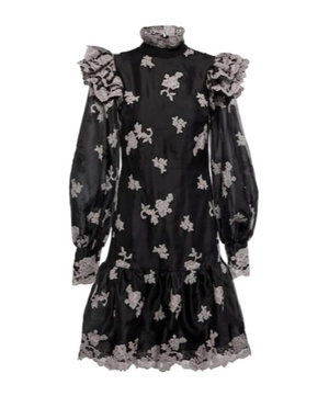 Erdem Nella Floral Embroidered Silk Minidress - Black