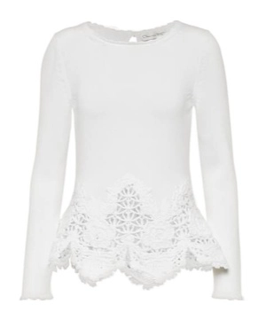 Oscar De La Renta Lace-trimmed Cotton Sweater - White
