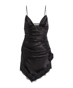 Alessandra Rich Embellished Silk-blend Satin Minidress - Black