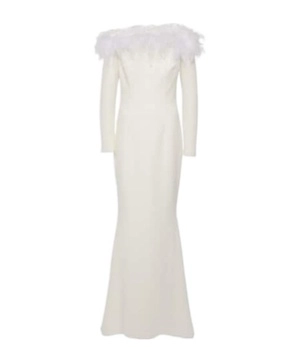 SAFIYAA LONDON Bridal Starlana Feather-trimmed Crêpe Gown - White