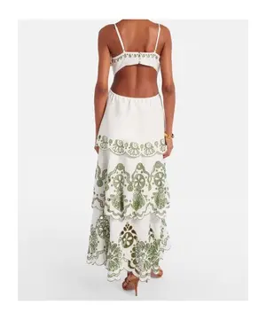 Farm Rio Layered Linen Maxi Dress With Floral Embroidery