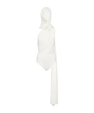 Magda Butrym Floral-appliqué Hooded Bodysuit - White