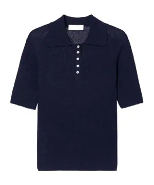 DUNST Short-sleeved Knit Polo Shirt - Navy Blue