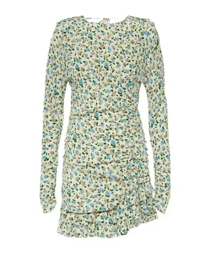 Alessandra Rich Floral Open-back Silk Minidress - Light Blue Multicolour