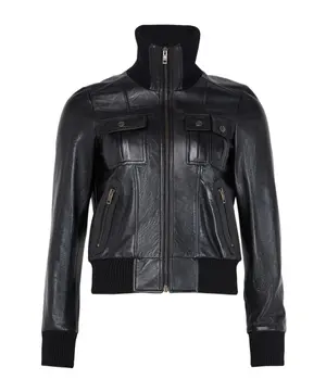 Chloé High-necked Long-sleeved Leather Jacket - Black