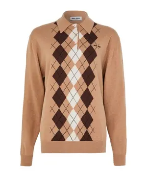 Miu Miu Lapel Long-sleeved Sweater - Nude