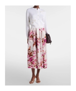 Erdem Floral Cotton Poplin Midi Skirt