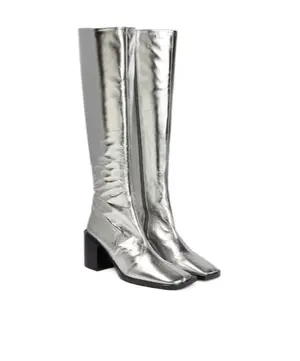 JIL SANDER Metallic Leather Knee-high Boots - Gray