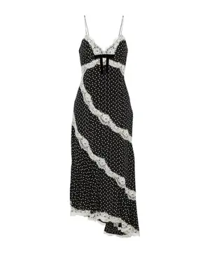 Alessandra Rich Lace-trimmed Polka-dot Silk Midi Dress - Black