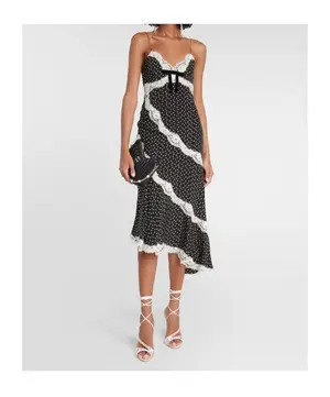 Alessandra Rich Lace-trimmed Polka Dot Silk Midi Dress