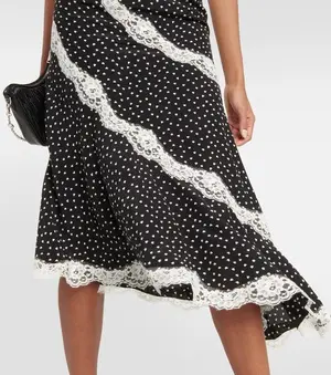 Alessandra Rich Lace-trimmed Polka Dot Silk Midi Dress