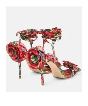 Magda Butrym Floral Appliqué Satin Slingback Sandals - Red