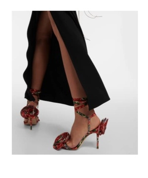Magda Butrym Floral Appliqué Satin Slingback Sandals - Red